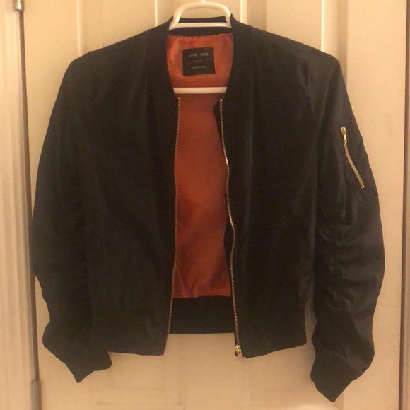 Tops | Black Bomber Jacket W Orange Lining | Poshmark